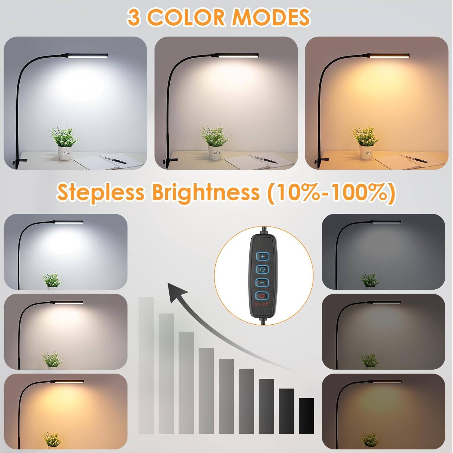 The Best Inks Black blue Desk lamp Table Lamp LED Clamp Flexible metal ...