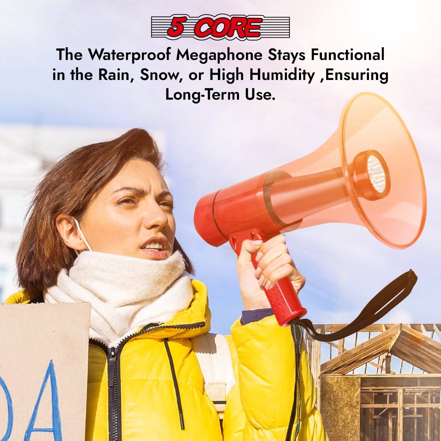 5 CORE Megaphone 50W Waterproof Bull Horn PA Speaker w 800Yard Range ...
