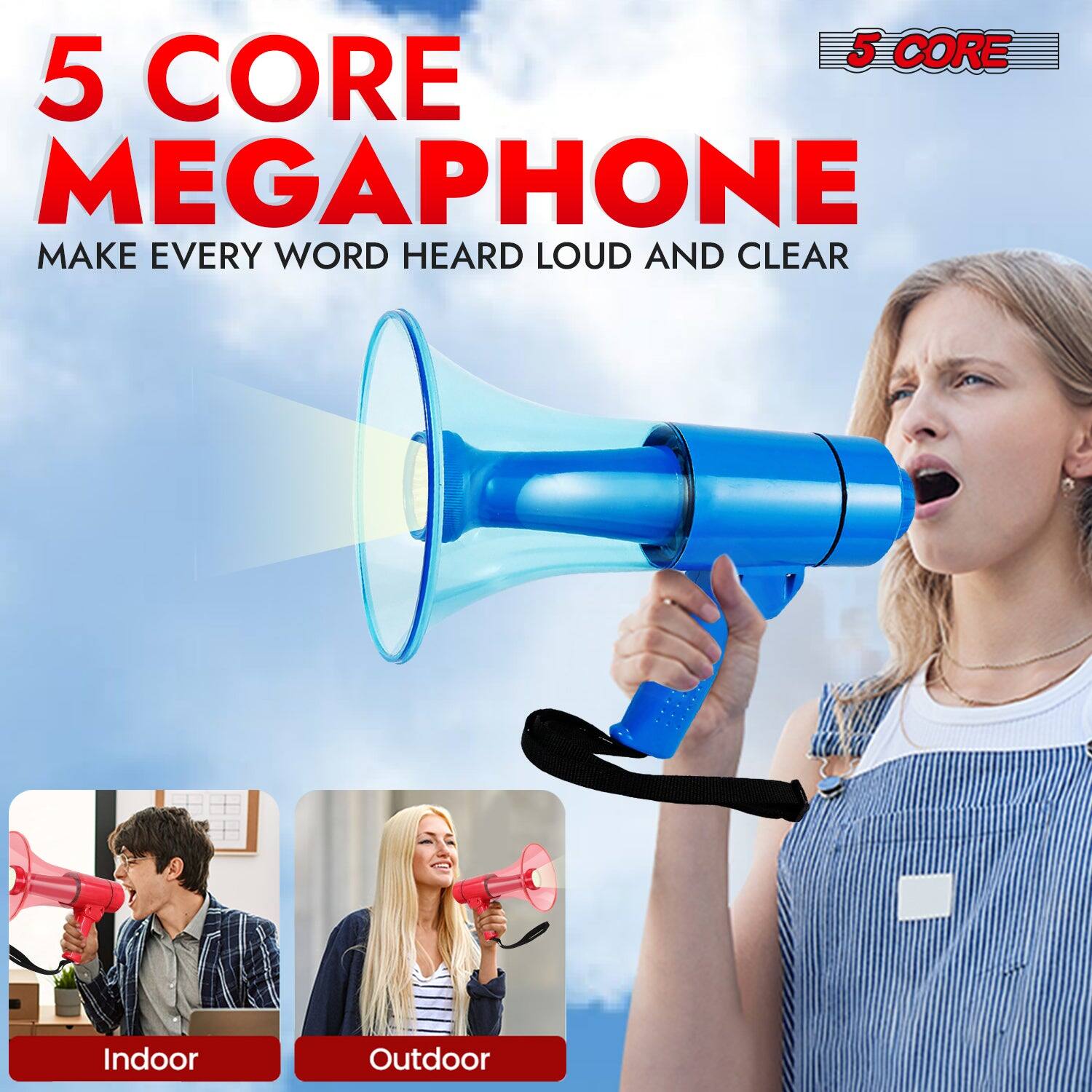 5 CORE Megaphone 50W Waterproof Bull Horn PA Speaker w 800Yard Range ...