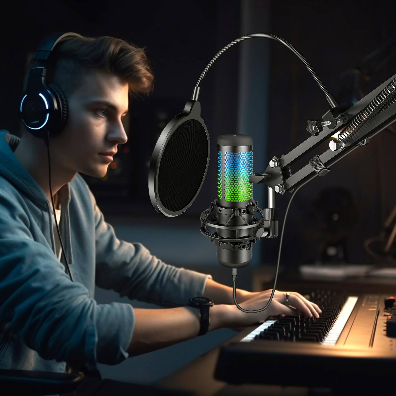 Fabibe Professional Microphone Mask Shield For Blue And Any Other Mic Dual Layered Wind Screen ...