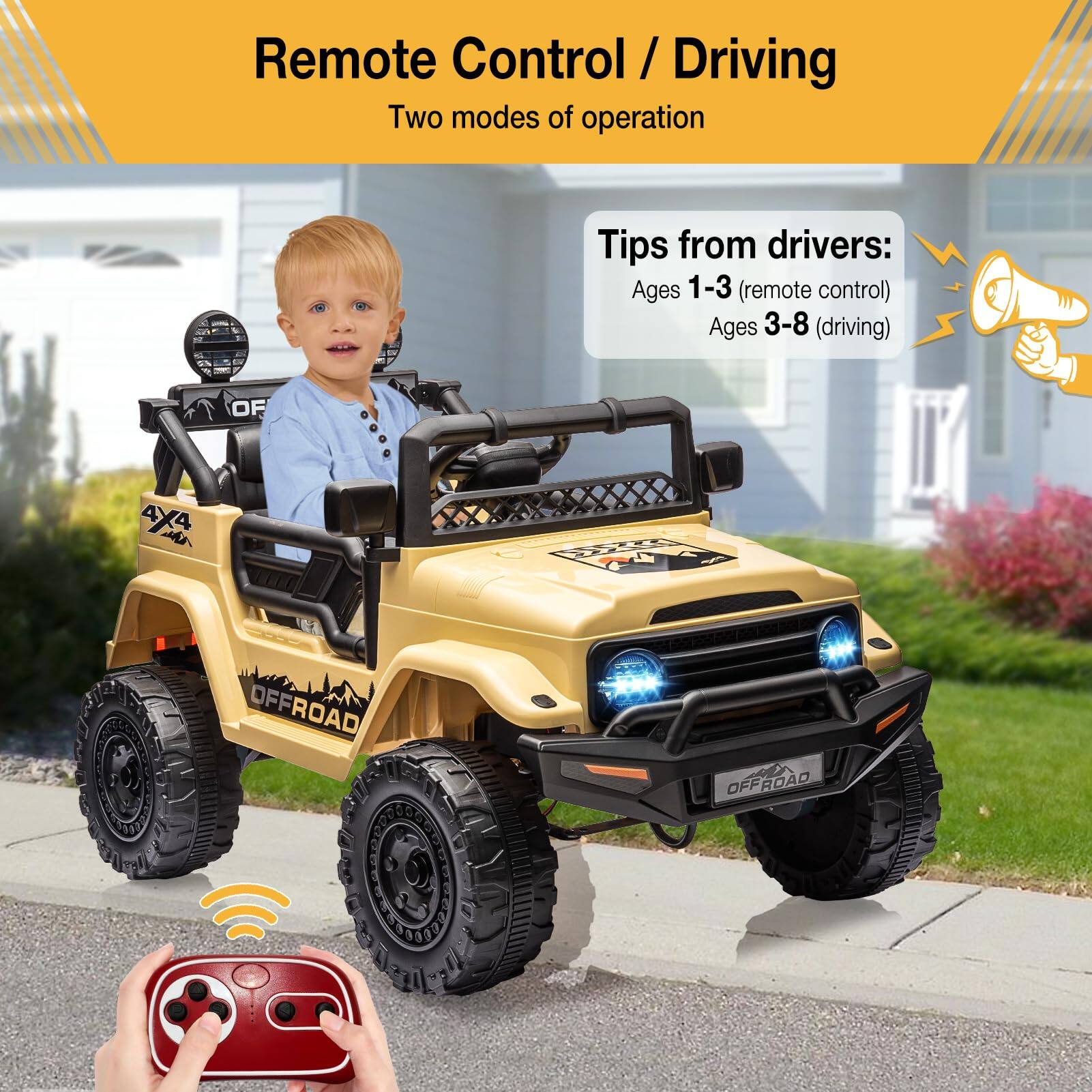 GARVEE 12V Kids Electric Truck with Parental Remote Control. Features 3 ...