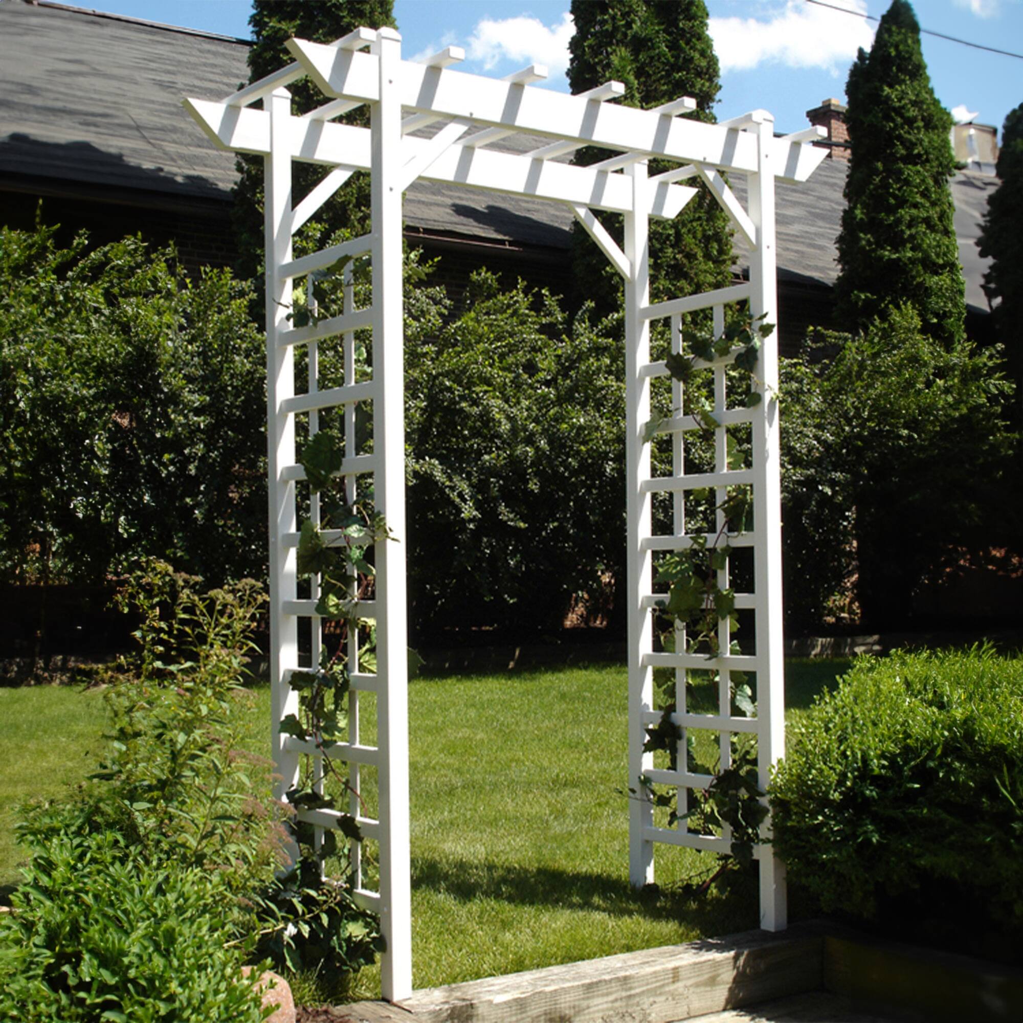 Dura Trel Providence Arbor 64" x 85" PVC Outdoor Garden Arch Trellis ...