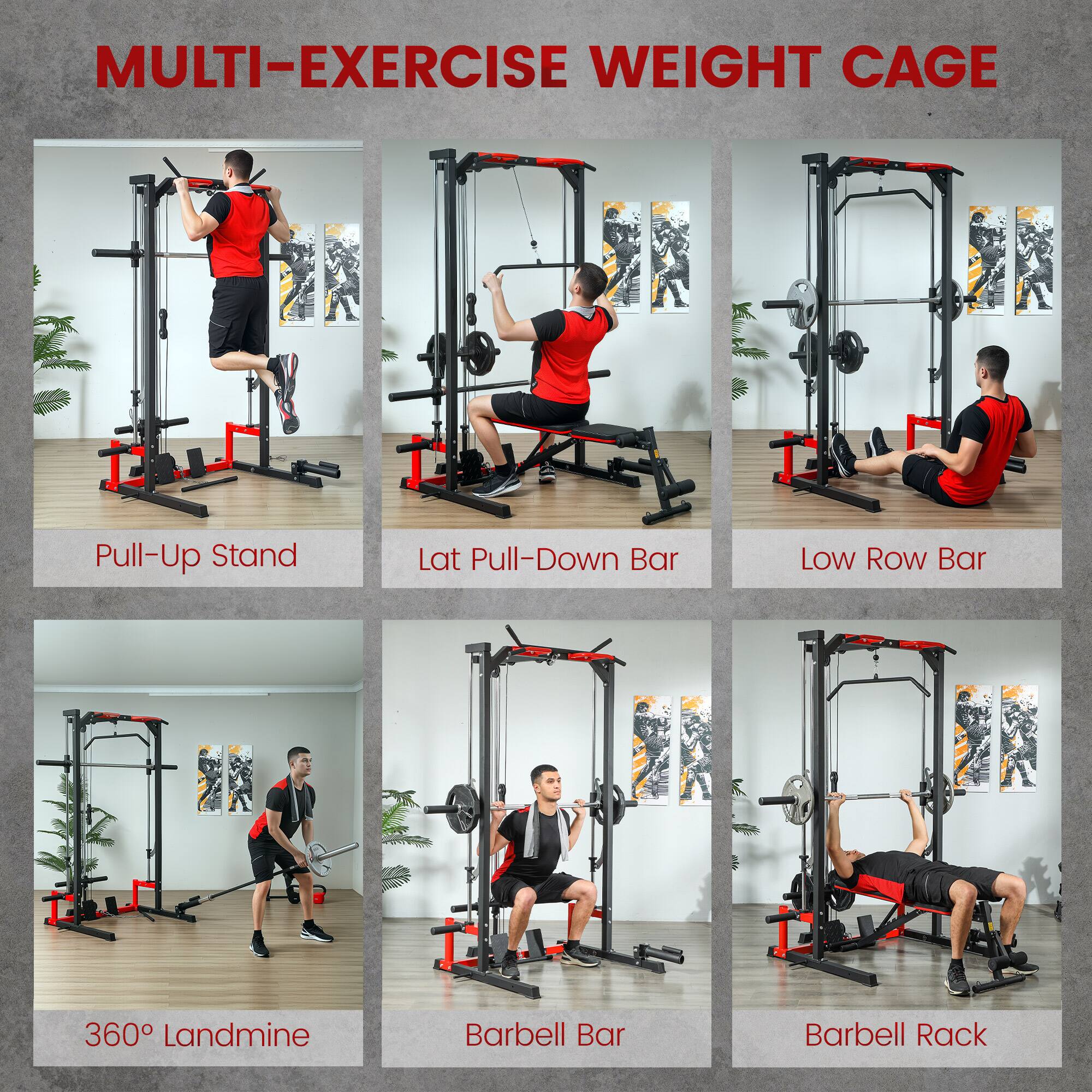 Soozier Power Cage Smith Machine, Multi Function Power Rack with Pull ...