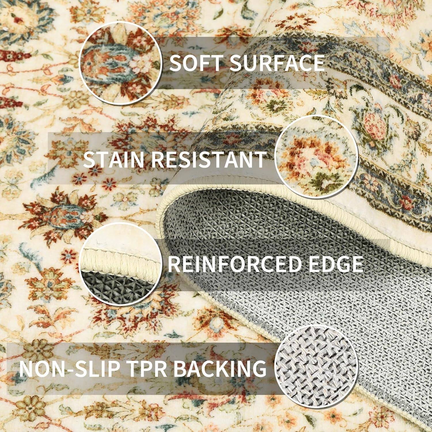 Jojoka 8x10 Vintage Floral Area Rug, Machine Washable Boho Soft Low ...