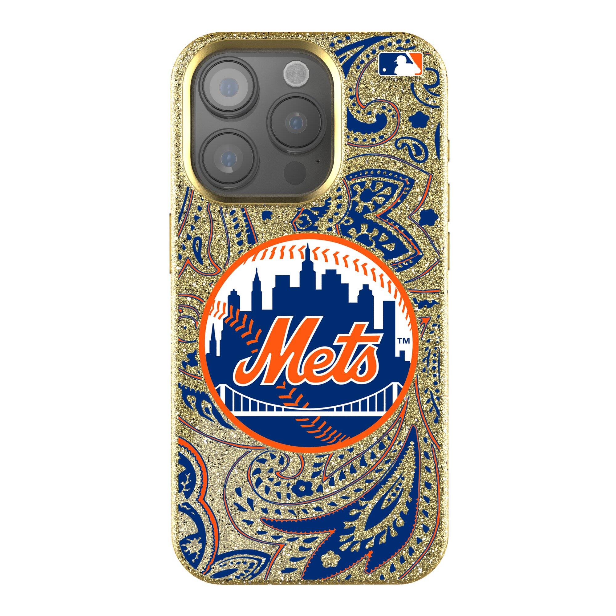 Keyscaper MLB New York Mets Paisley Bling iPhone Case 16 Pro Max Gold ...