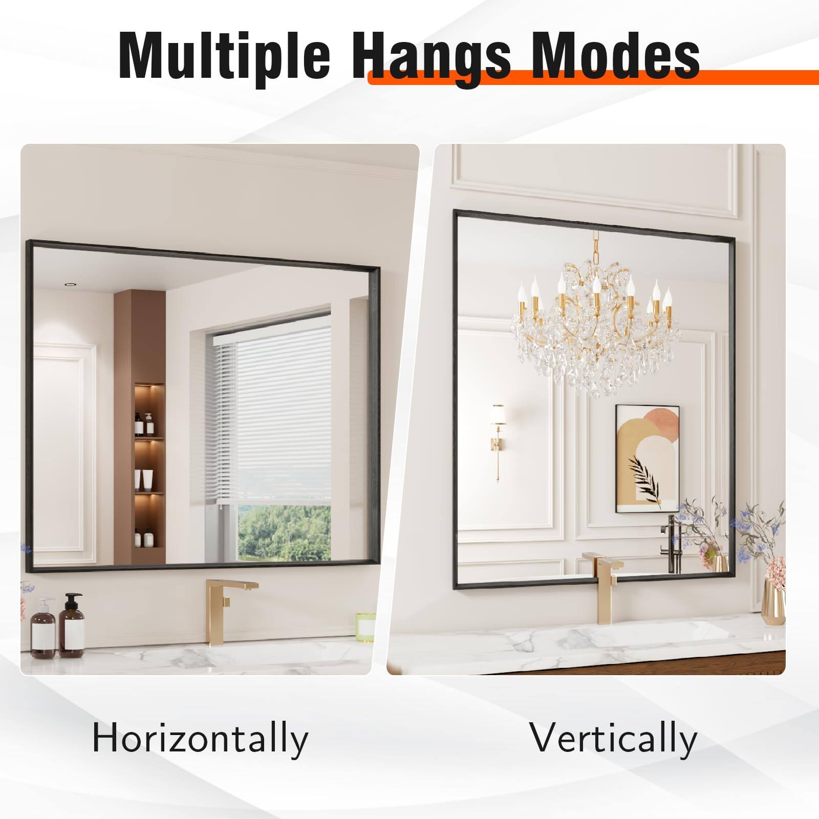 Earthley Blooms Bathroom Mirror Matte Framed Rectangular Wall Vanity ...