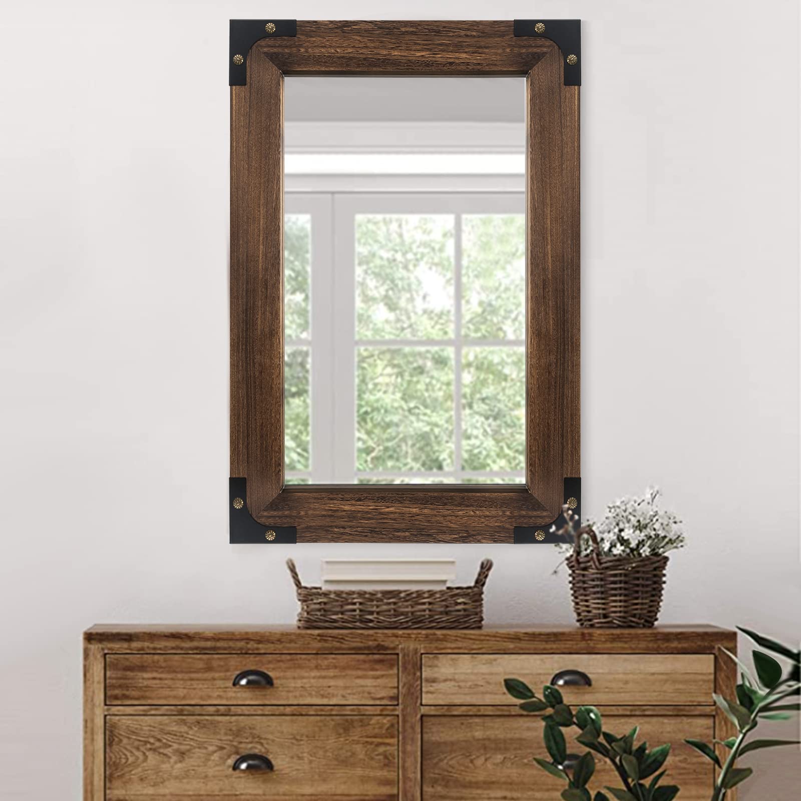 Empire DigiLabs Farmhouse Rustic Mirror Wood Framed For Bathroom ...