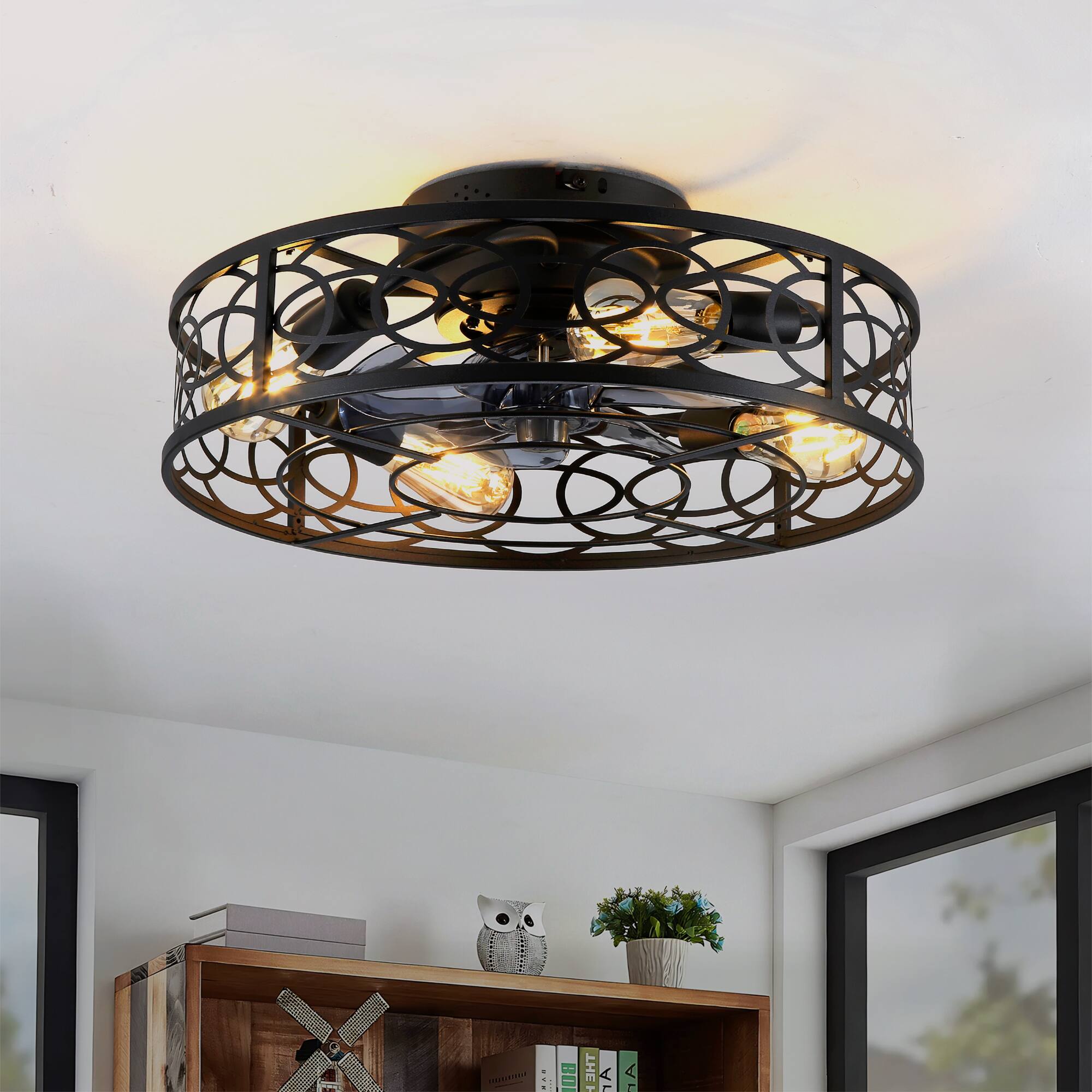 Sofucor Farmhouse Ceiling Fans w/ Light Remote Flush Mount Rustic ...