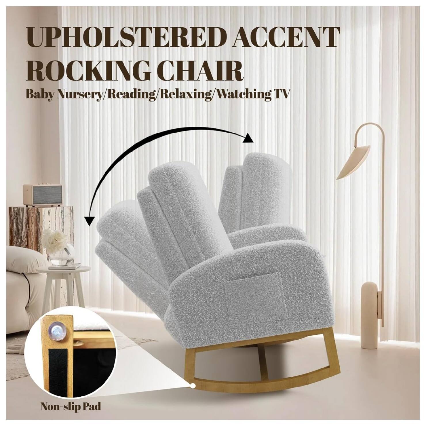 GARVEE Nursery Rocking Chair, Nursing Glider Rocker Chair with High ...