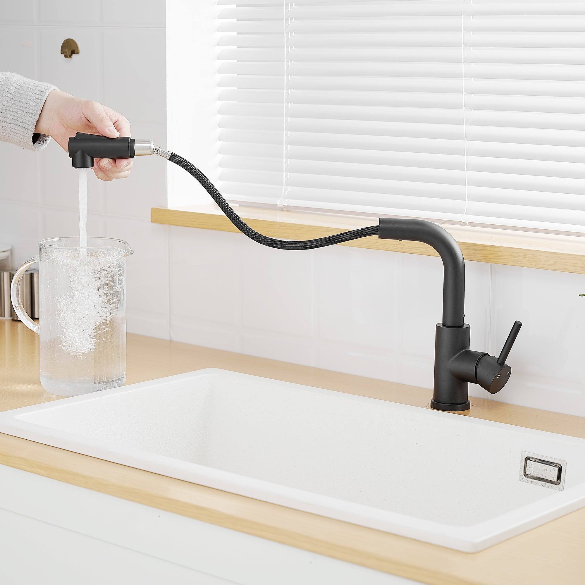 2 Spray Patterns Stainless Steel Pull Out Kitchen Faucet with Water ...