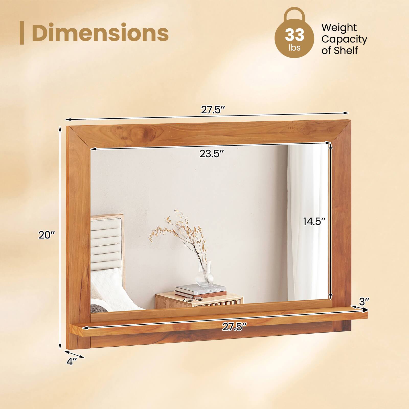 Costway 27.5 x 20 Inch Rectangle Decorative Mirror Farmhouse Wall ...