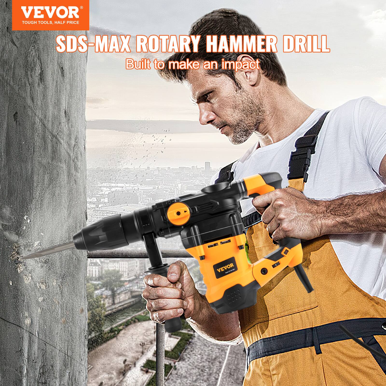 VEVOR 1 9/16 Inch SDS Max Rotary Hammer Drill, 13Amp Corded Drills ...