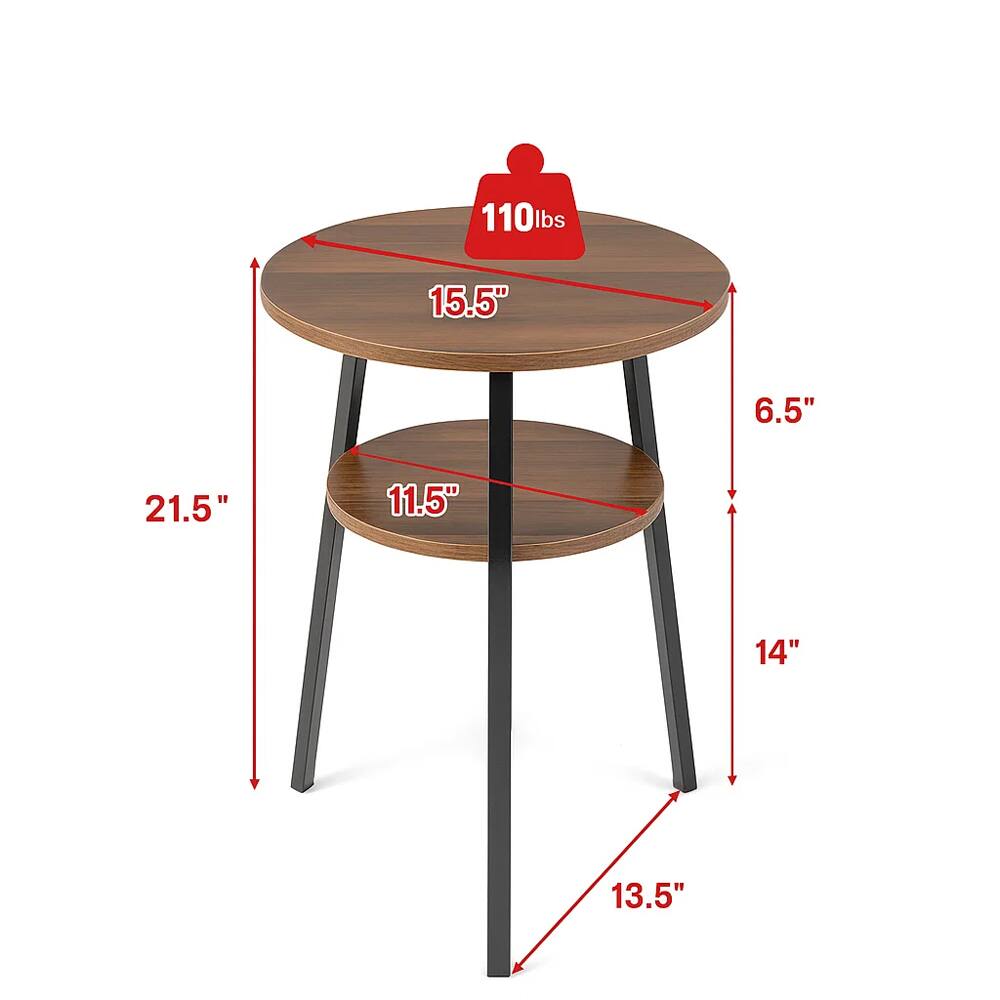 Hivvago Set of 2 Round Two Tier Side Tables with Open Storage Shelf and ...