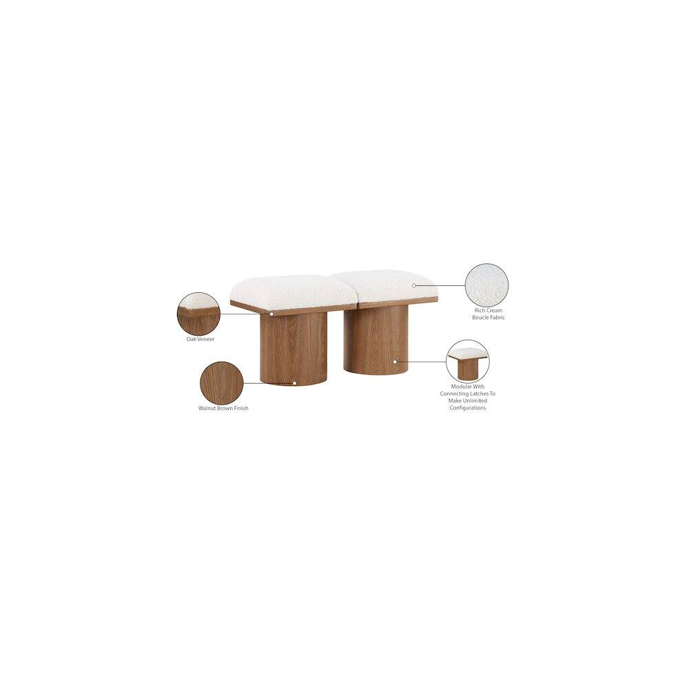 Meridian Furniture Pavilion Bench Cream Boucle Fabric 467Cream-2A ...