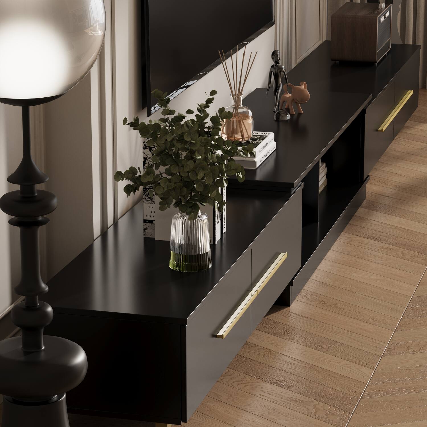 FUFU&GAGA Convertible TV Console 60" TV Fit, Modular Setup, Version ...