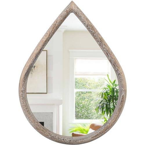 Comfort Essence Teardrop Wall Mirror Wood Framed Hanging Irregular ...