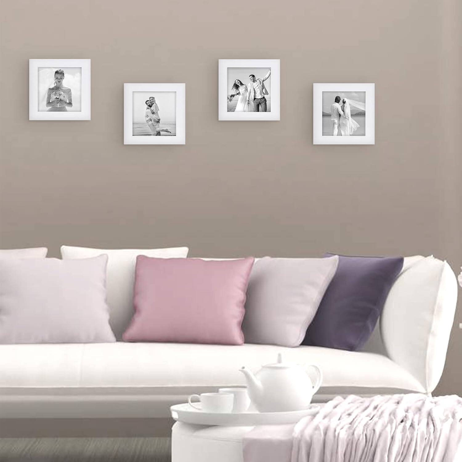 blue 5x5 White Picture Frames Square Classic Natural Wood 6 Pack for ...