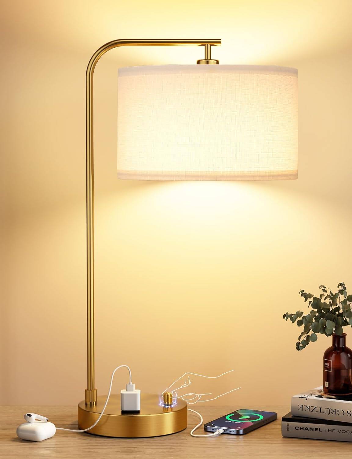Stamp n Camp Tall Table Lamp with USB Port and Outlet Dimmable ...