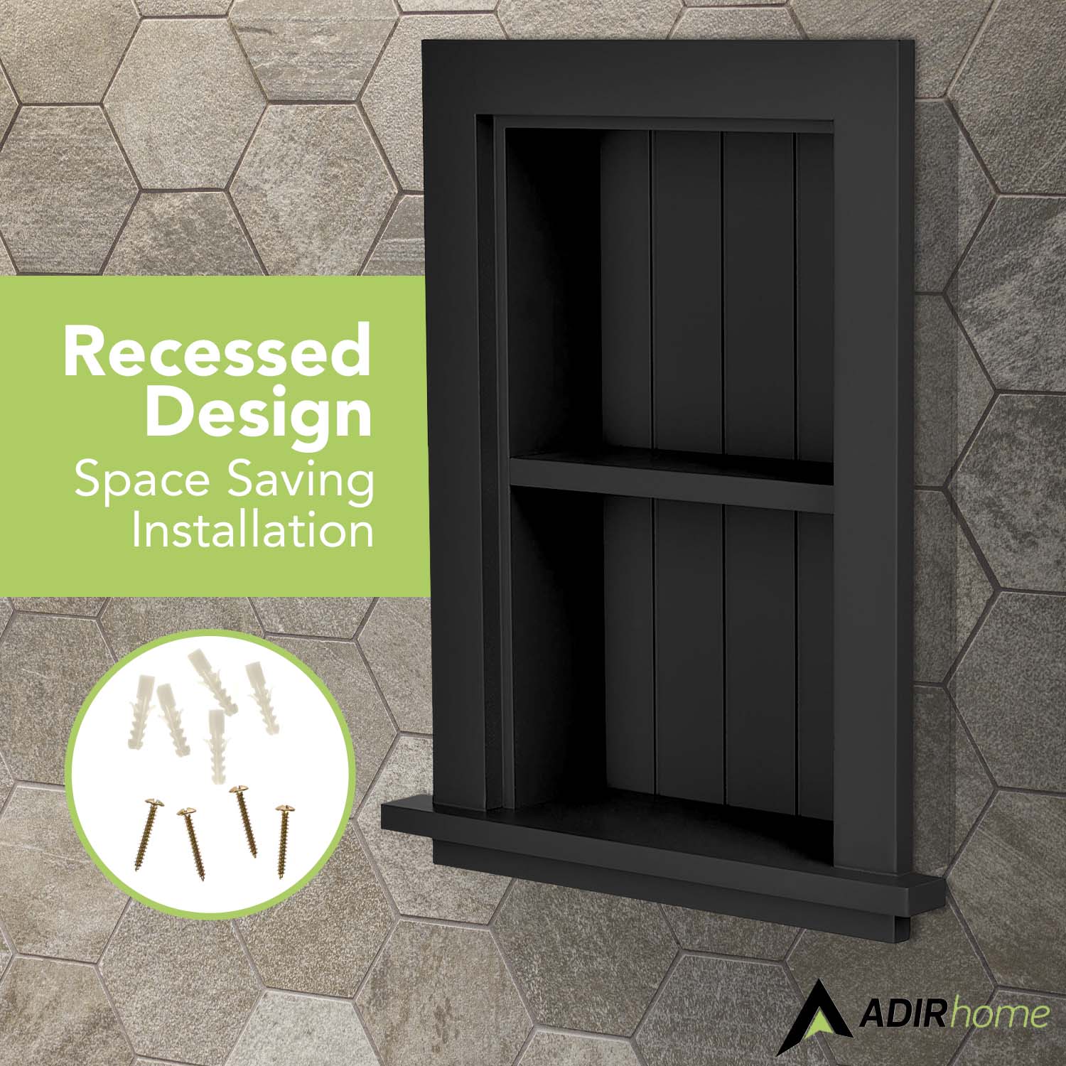 AdirHome Wood Wall Cabinet Recessed Wall Shelf Black ADI515-01-BLK-KIT ...