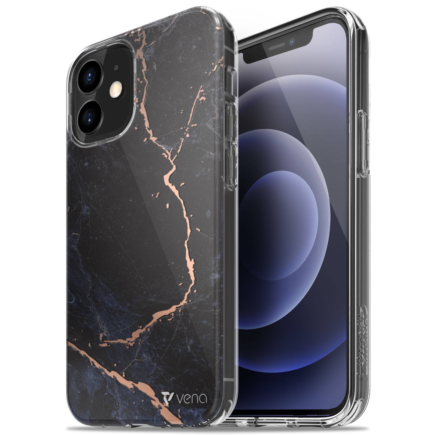 Vena MELANGE Chic Design Slim Protective Case for Apple iPhone 12 Mini Black Marble Multicolored ...
