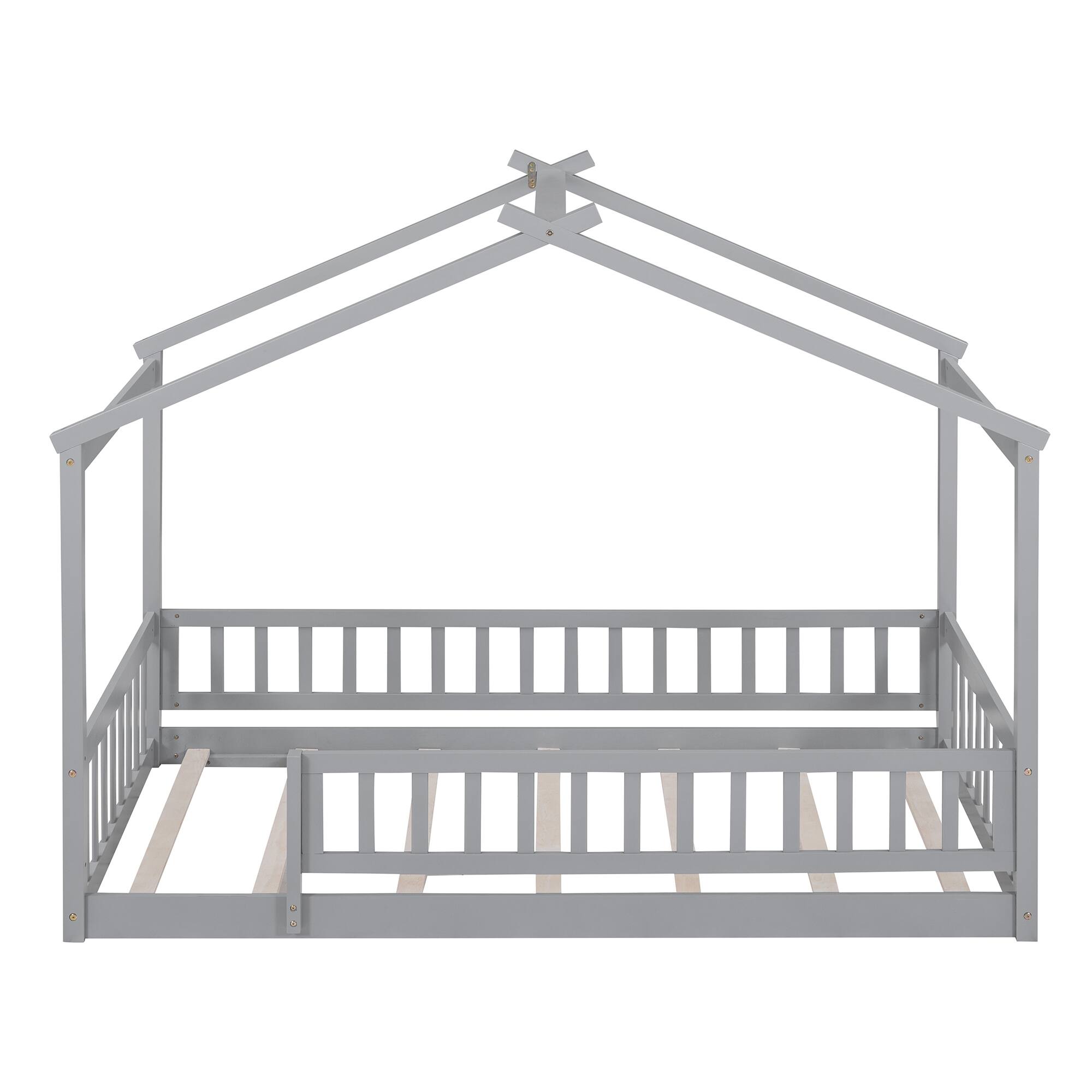 Whisen Twin Size Wood House Bed Frame with Fence for Kids and Teens ...