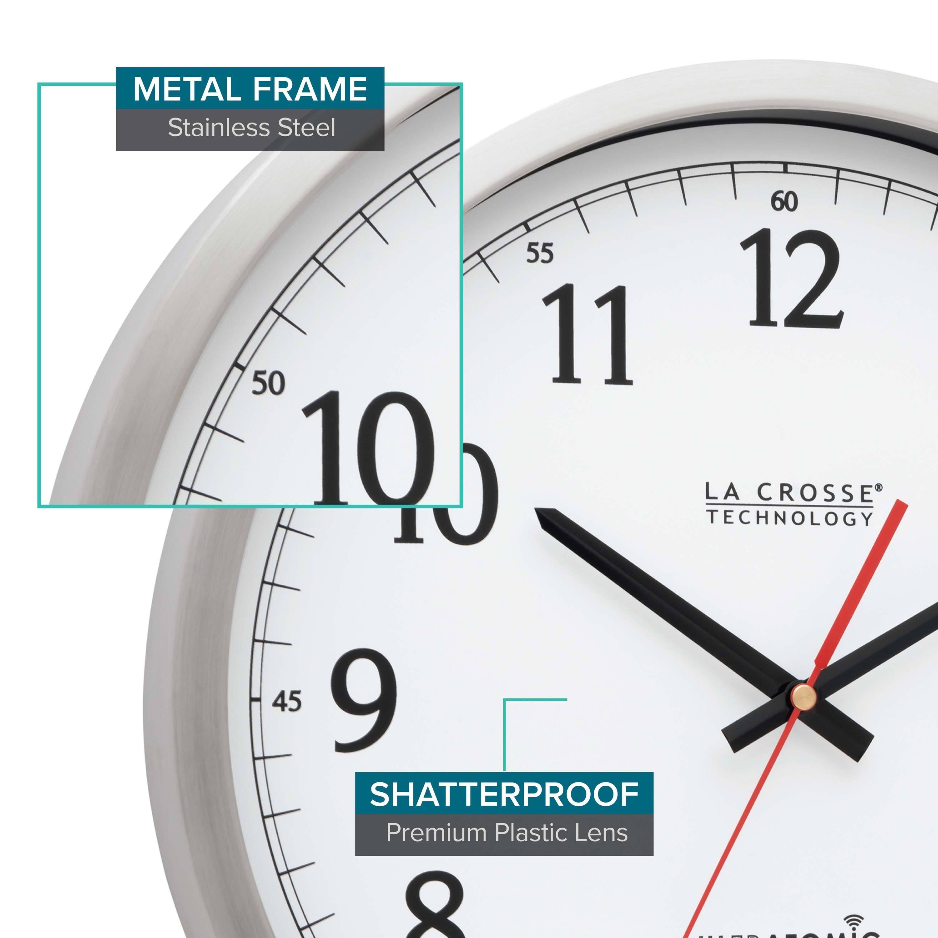La Crosse Technology 14 Inch UltrAtomic Analog Stainless Steel Wall ...