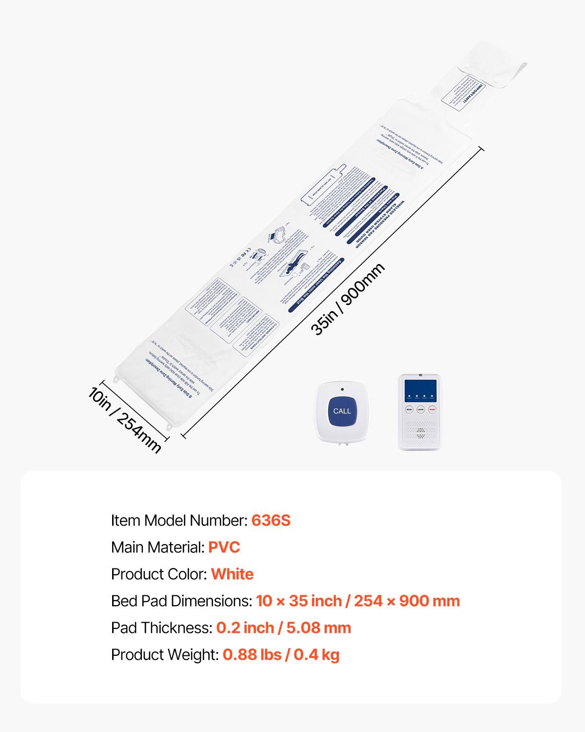 VEVOR Early Alert Bed Alarm System, Wireless Bed Sensor Pad with Call ...