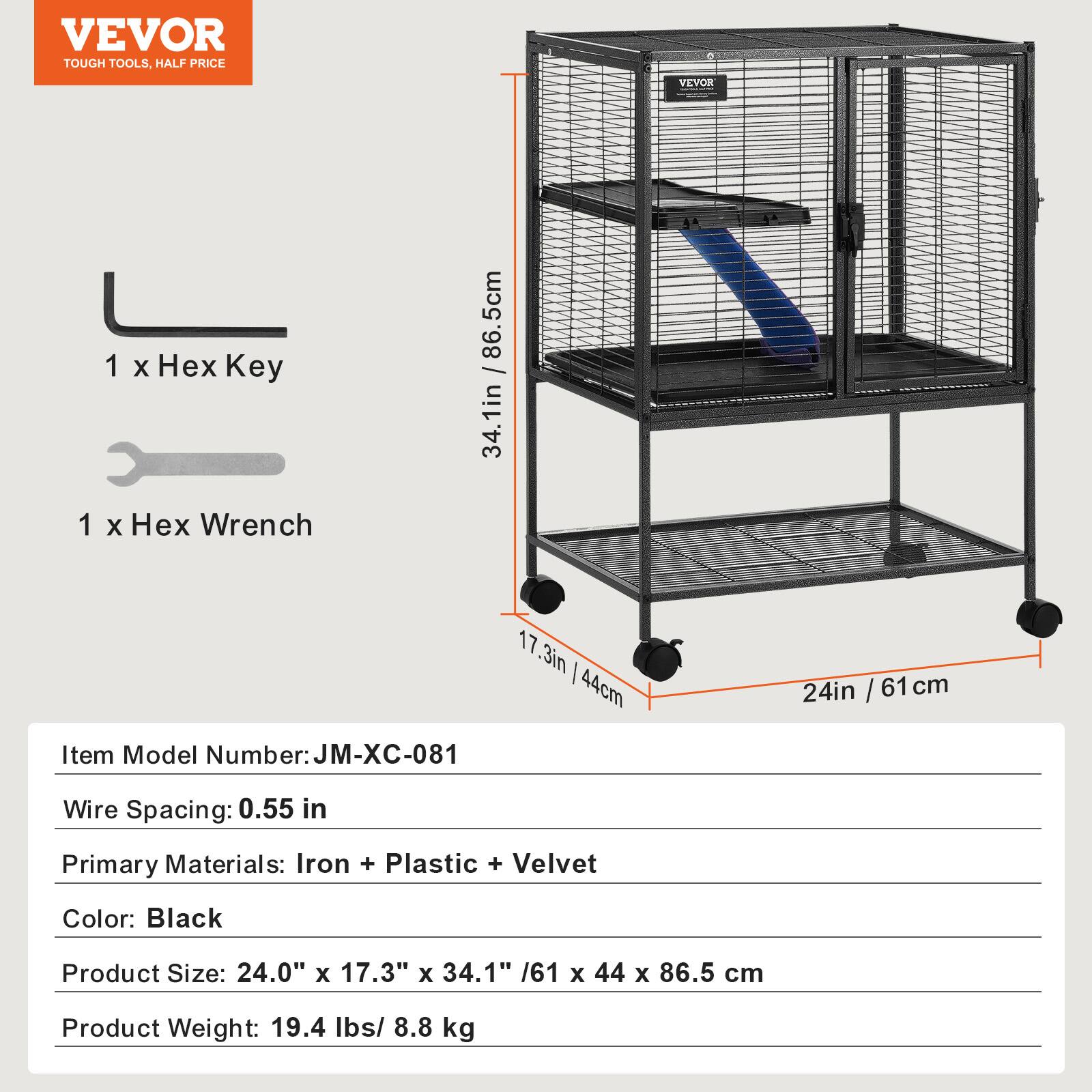 VEVOR 34" Rolling Metal Ferret Cage, Large 2 Tier Critter Nation Cage ...