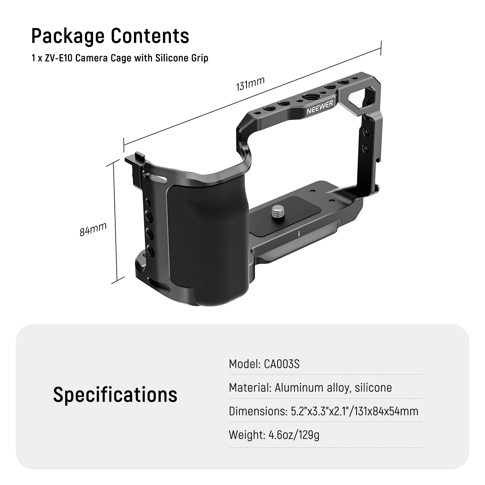 Neewer ZV E10 Camera Cage, Silicone Grip, Arca QR Base, 1/4" & 3/8 ...