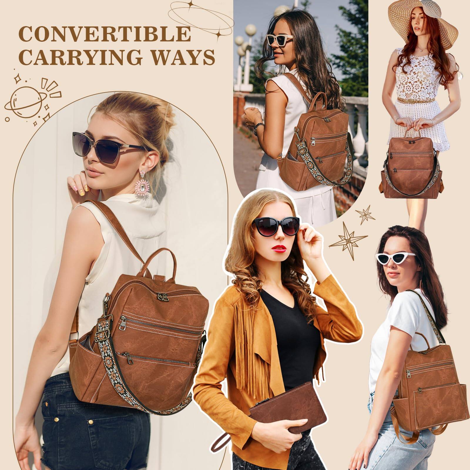 Pacoar Cade Backpack Purse For Women Pu Leather Waterproof Anti theft ...