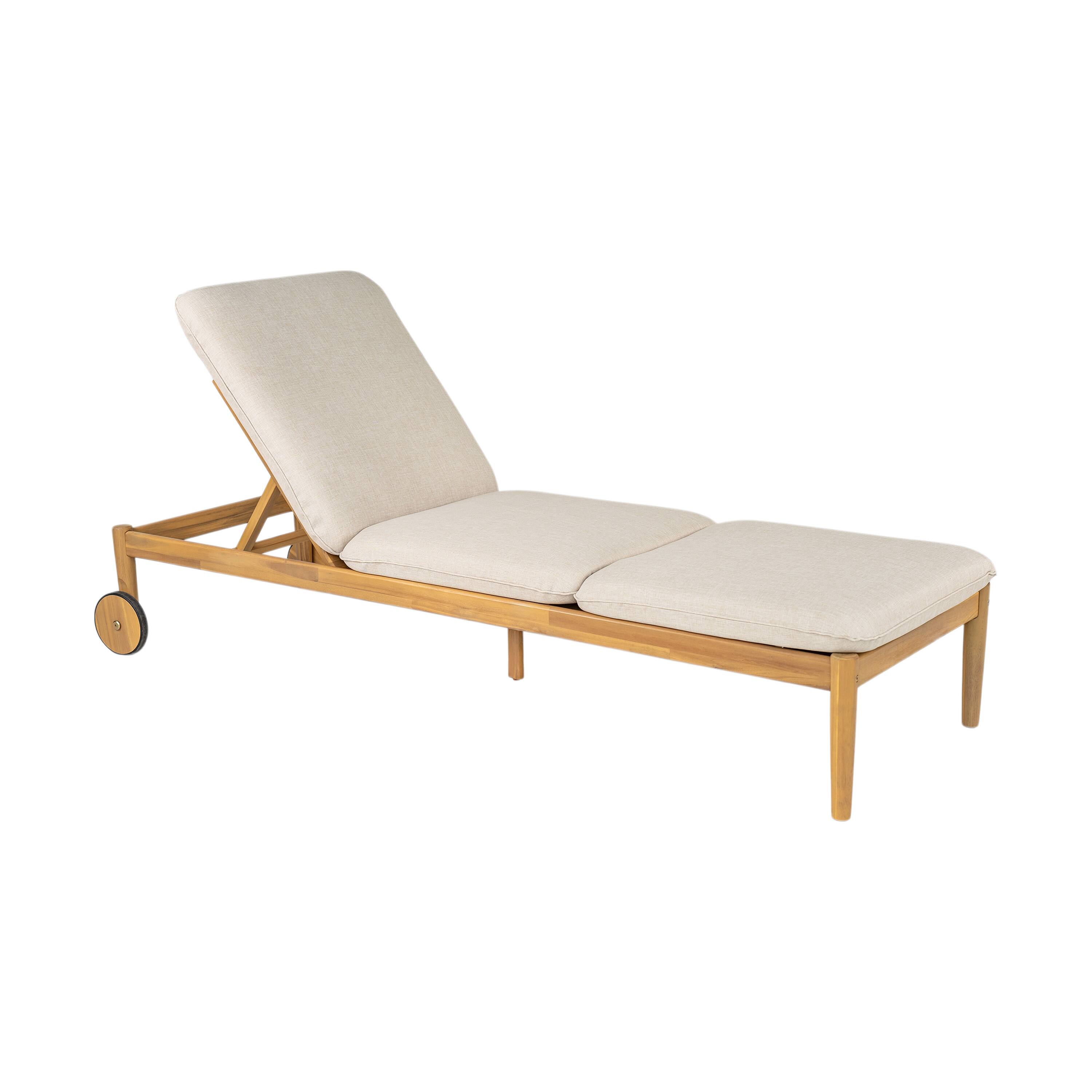 Mondawe Set of 2 Outdoor Acacia Wood Chaise Lounge with Wheels Beige ...