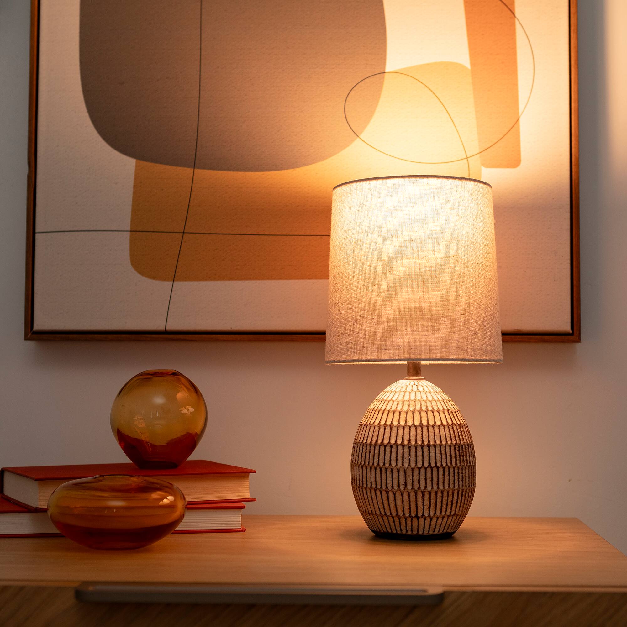 Xtreme Ceramic Table Lamp with Shade, 12.75” inch Carved Textured Table ...