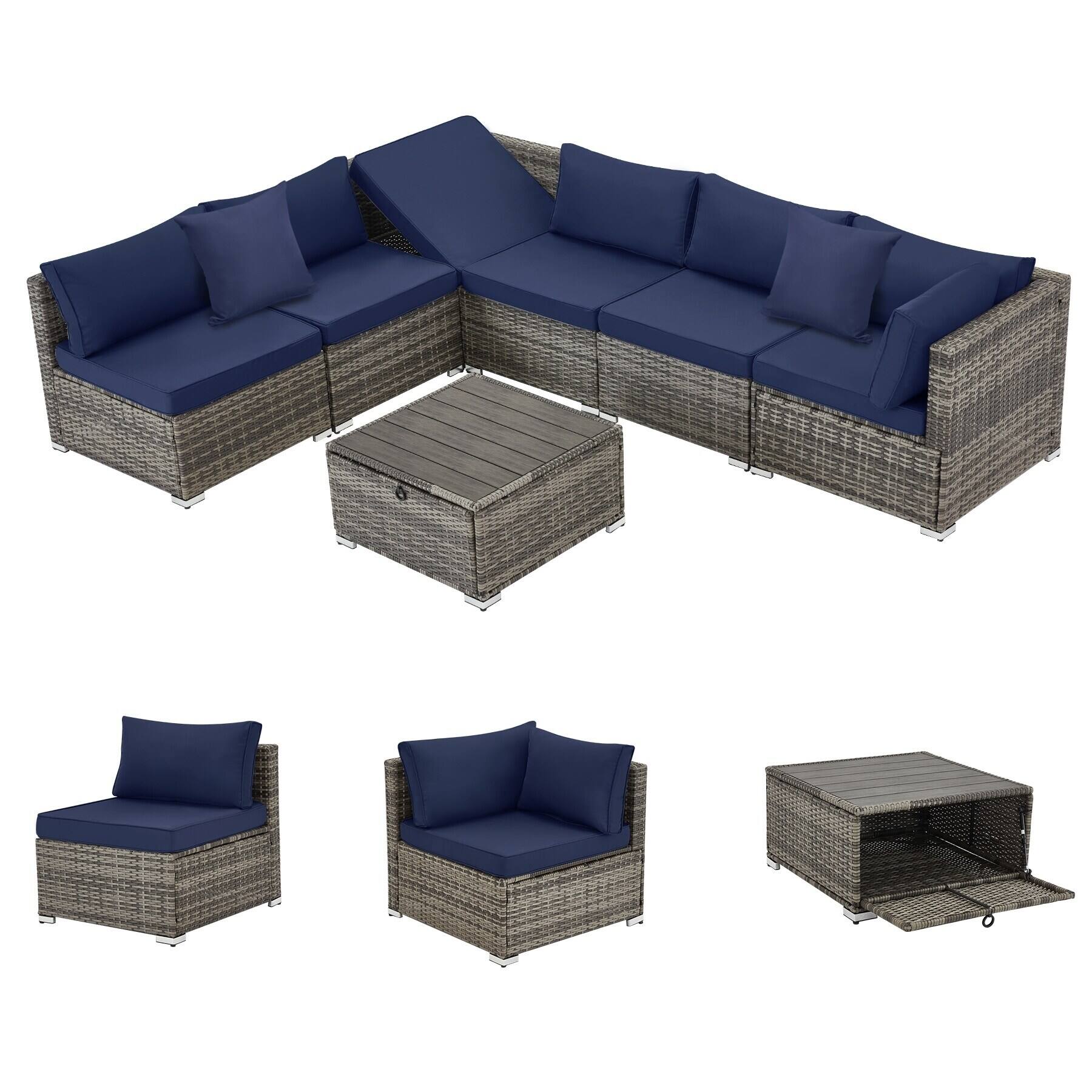 U HOMY 7 Piece Modular Outdoor Rattan Sofa Set – All Weather Wicker ...