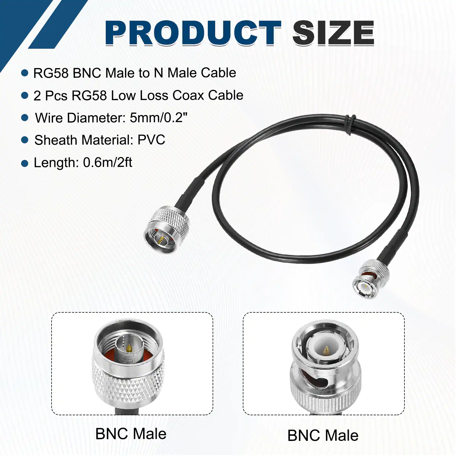 Unique Bargains 2pcs RG58 N to BNC, 50 Ohm LL BNC M/N M Coax Jumper for ...