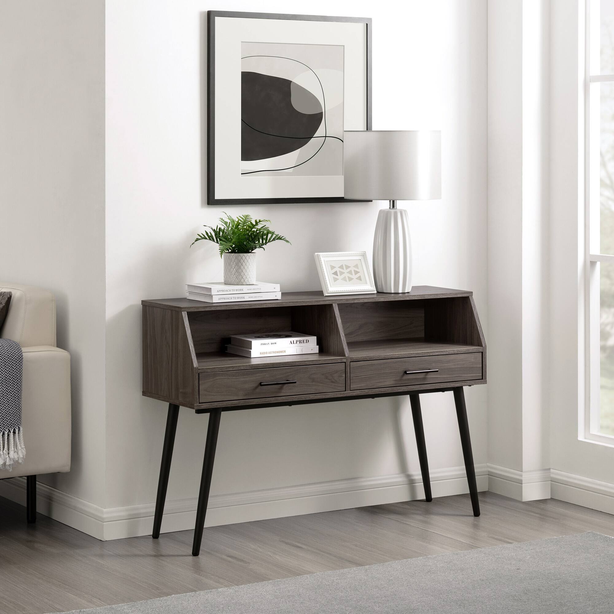 Best Buy: Walker Edison Contemporary 2-Drawer Entry Table with Glass ...