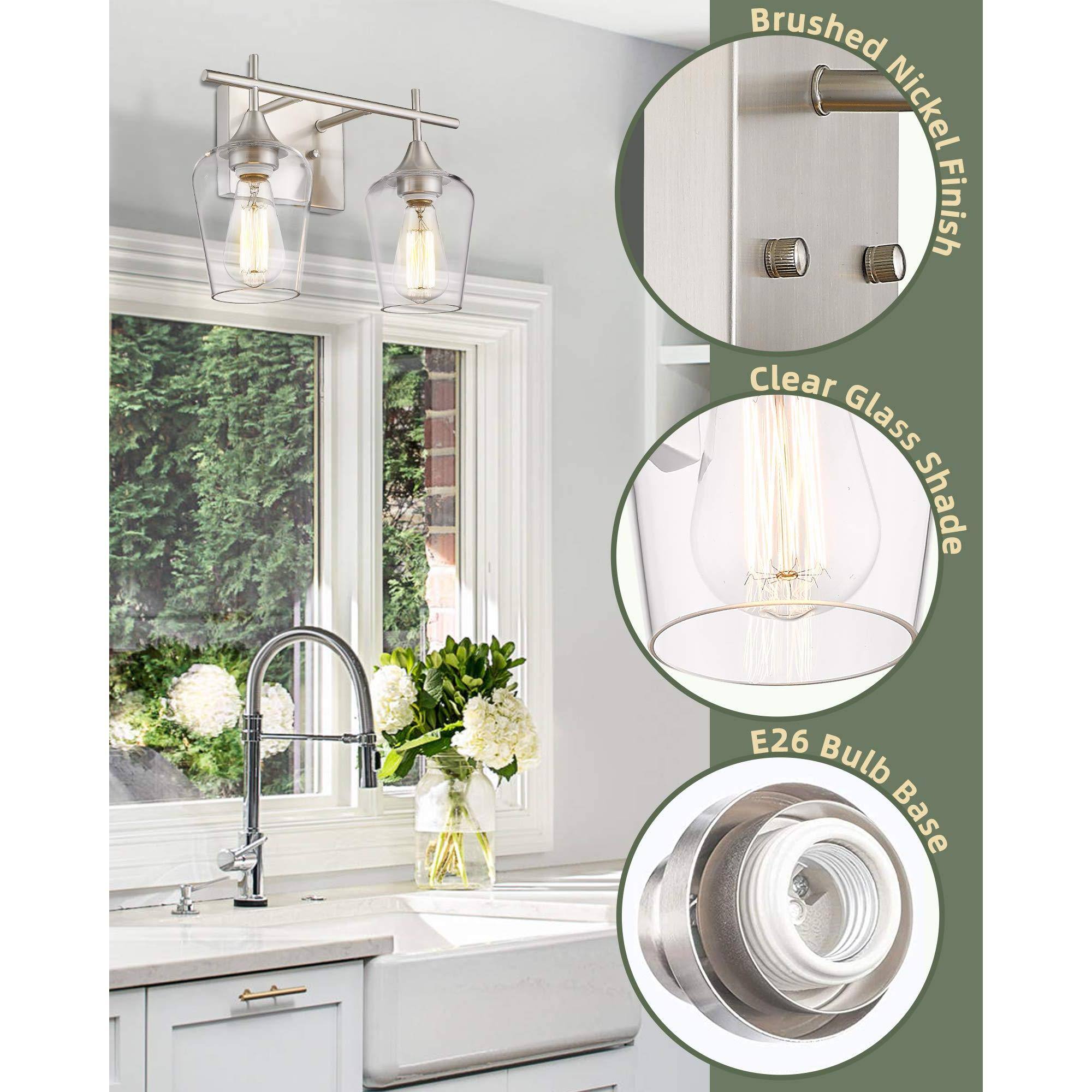 Earthley Blooms 2 Lights Bathroom Light Fixture Brushed Nickel Vanity ...