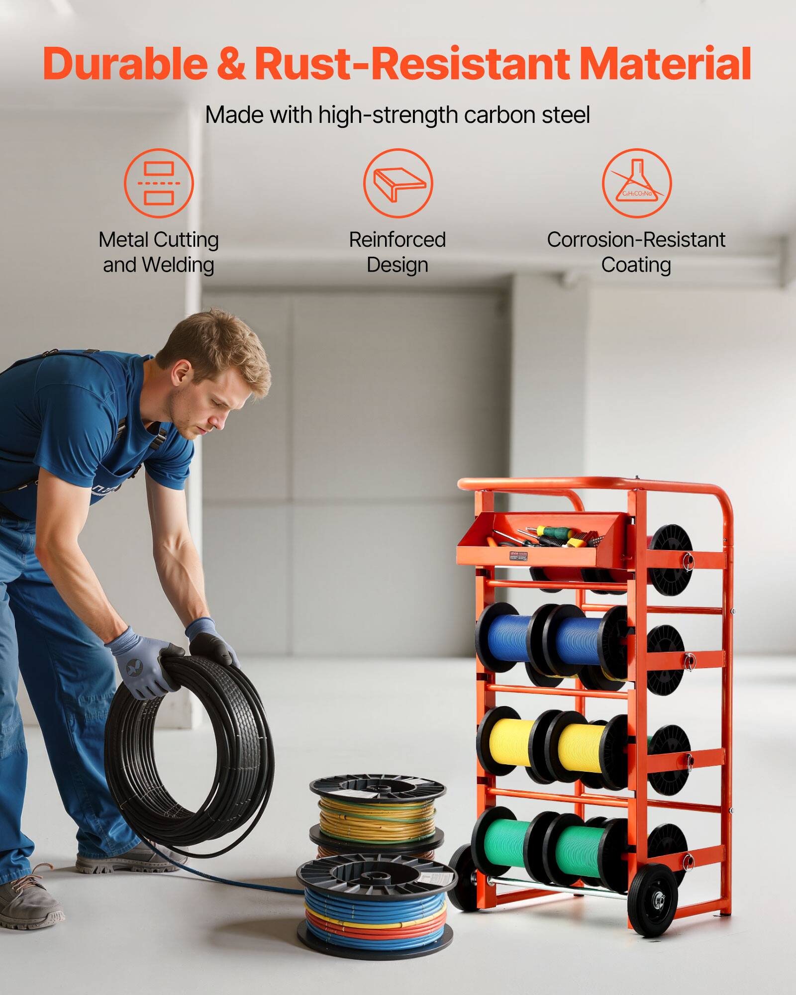 VEVOR Wire Spool Rack, 11 Rods, Multi Spool Wire Rack Dispenser, Cable ...