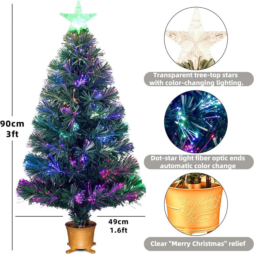 RTMB 3ft Prelit Fiber Optic Mini Christmas Tree w/ Star Decorations ...