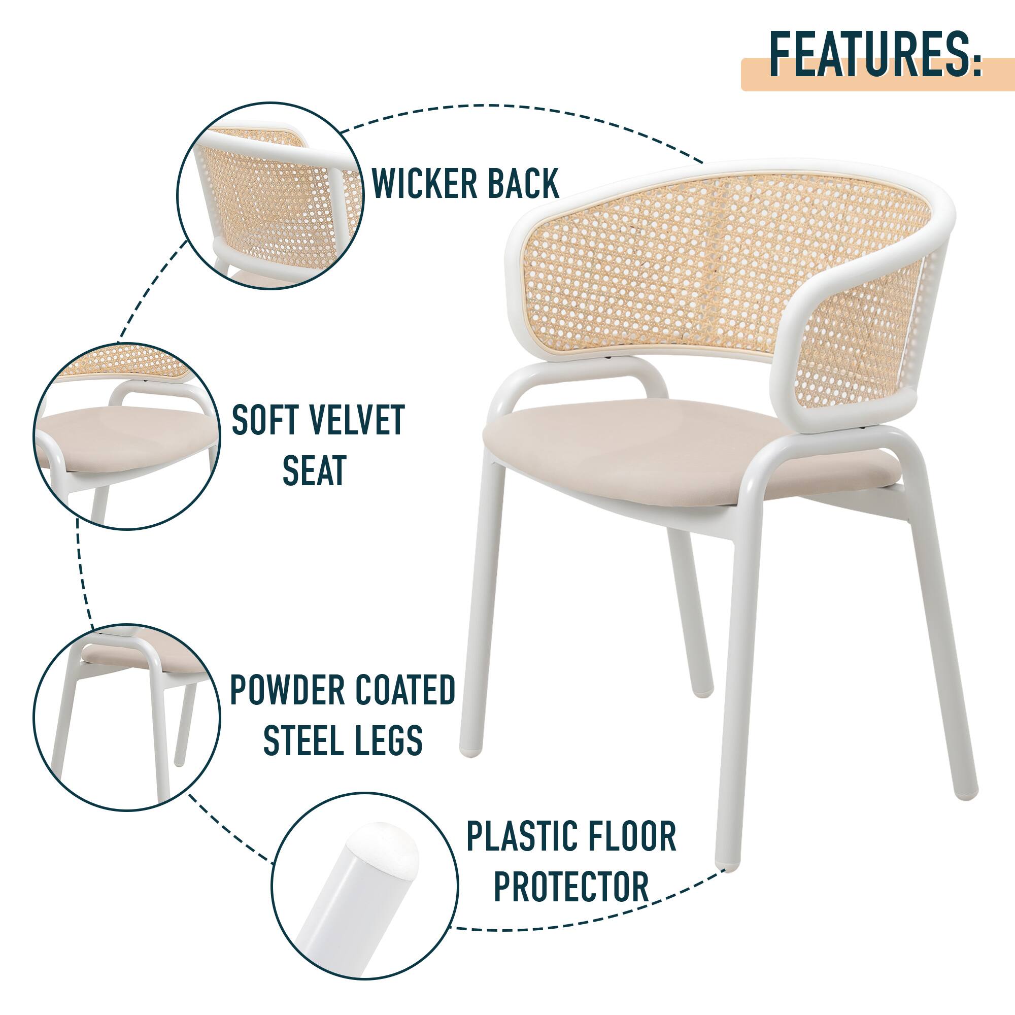 LeisureMod Ervilla Mid Century Velvet Dining Armchair Modern Rattan ...