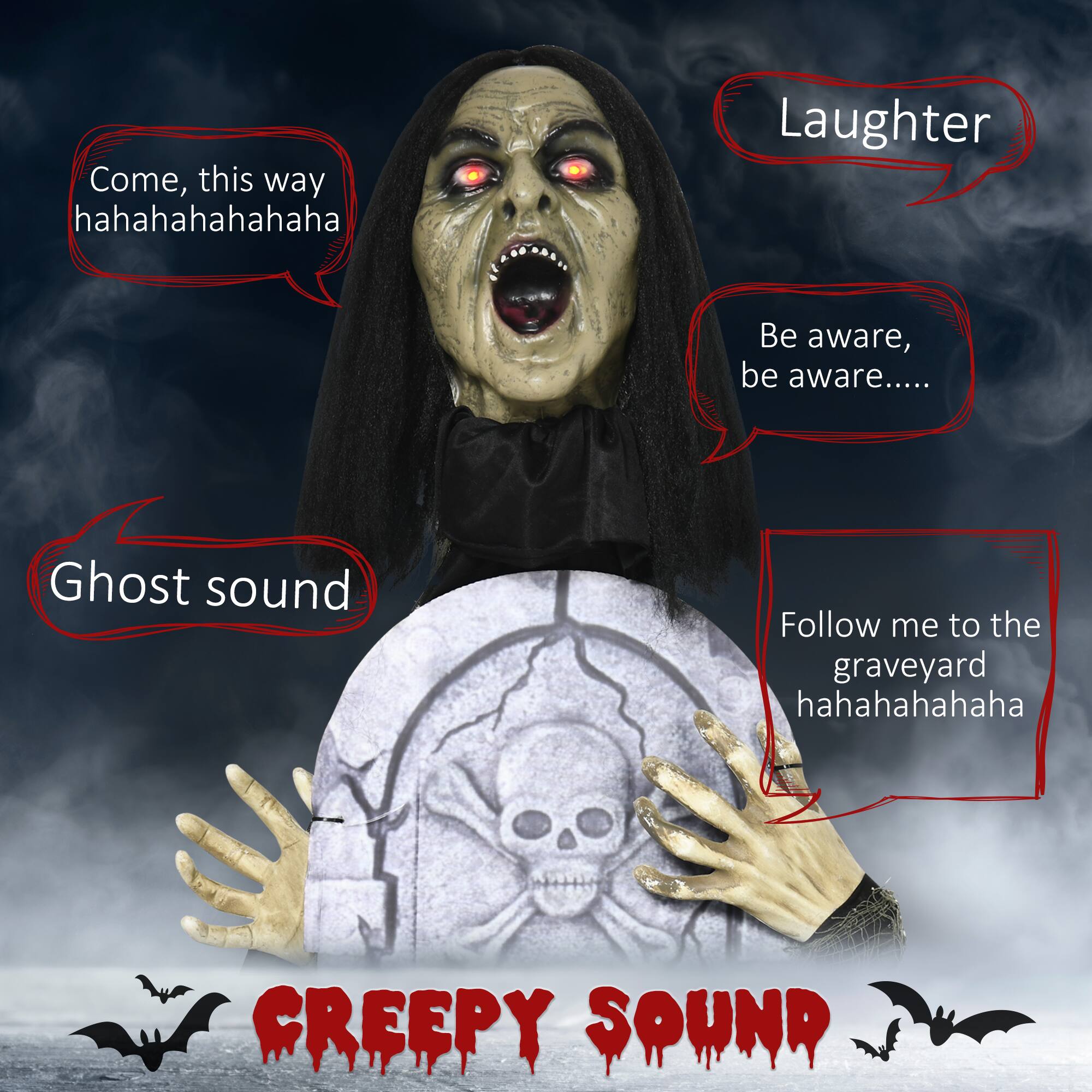 Outsunny 30" Life Size Outdoor Halloween Decorations Female Ghost with ...