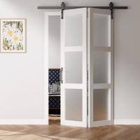 Mirfee Ready to Install Solid Wood Double Sliding Door Kit White ...
