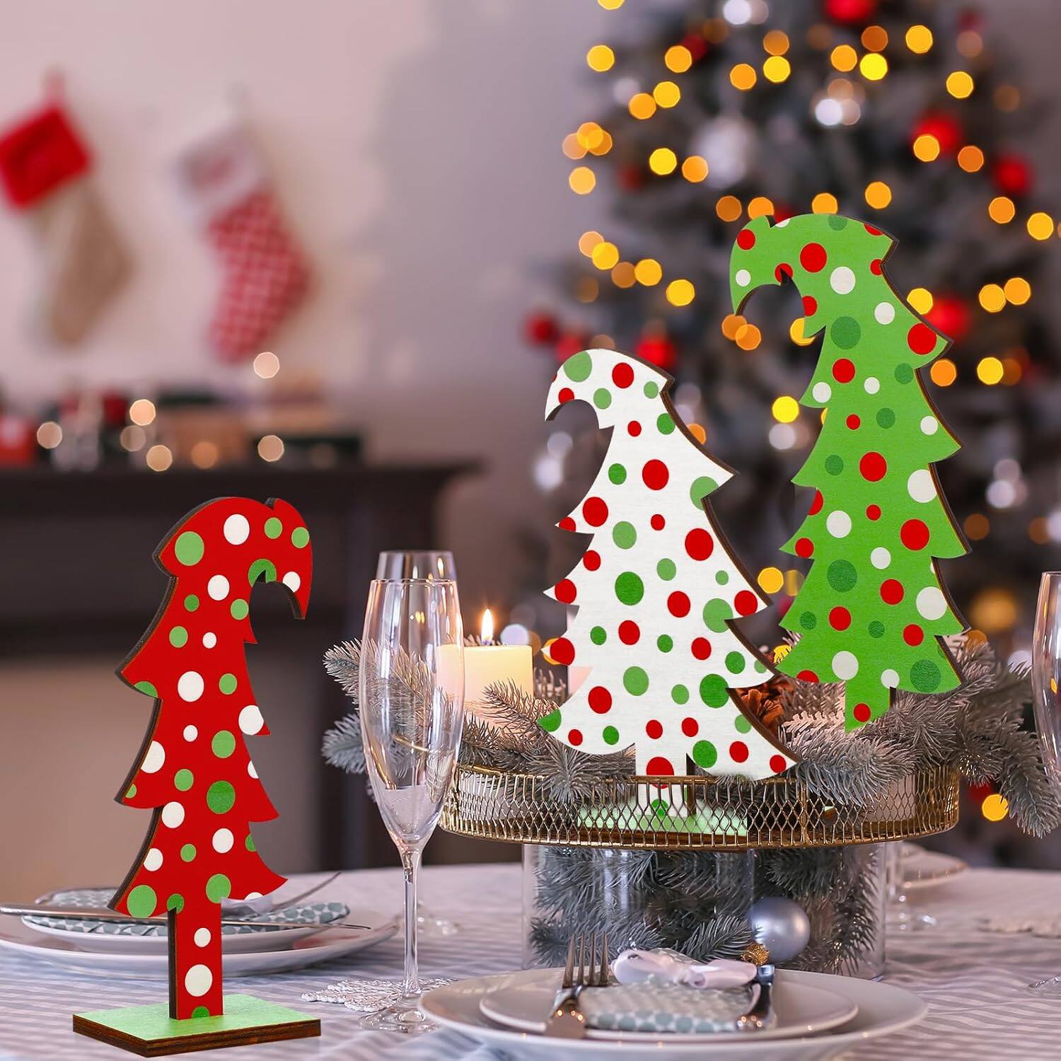 RTMB 3 Pc Lime Green Wood Tabletop Christmas Trees with Bendable Design ...