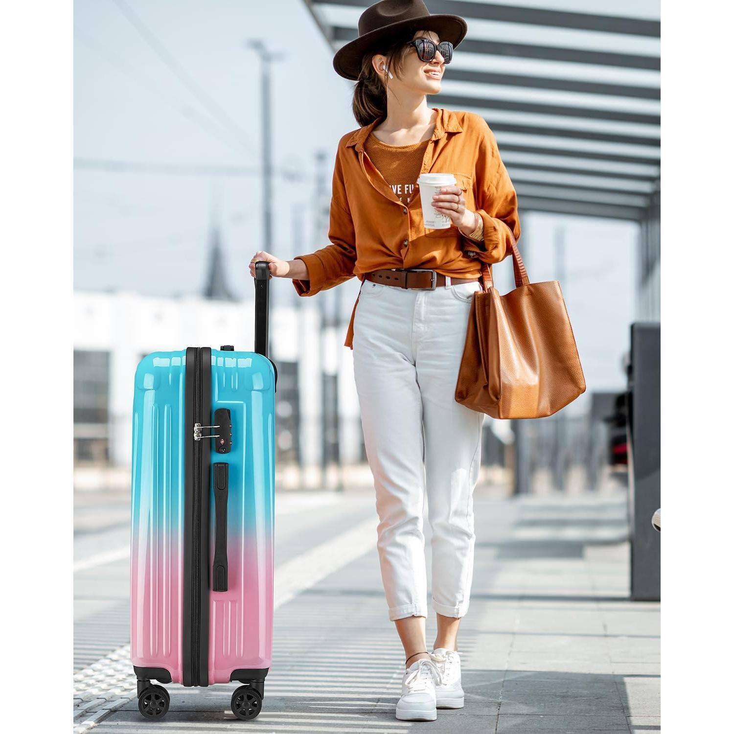 Dapper Styles Checked Luggage Hardside Suitcase Lightweight Hardshell ...