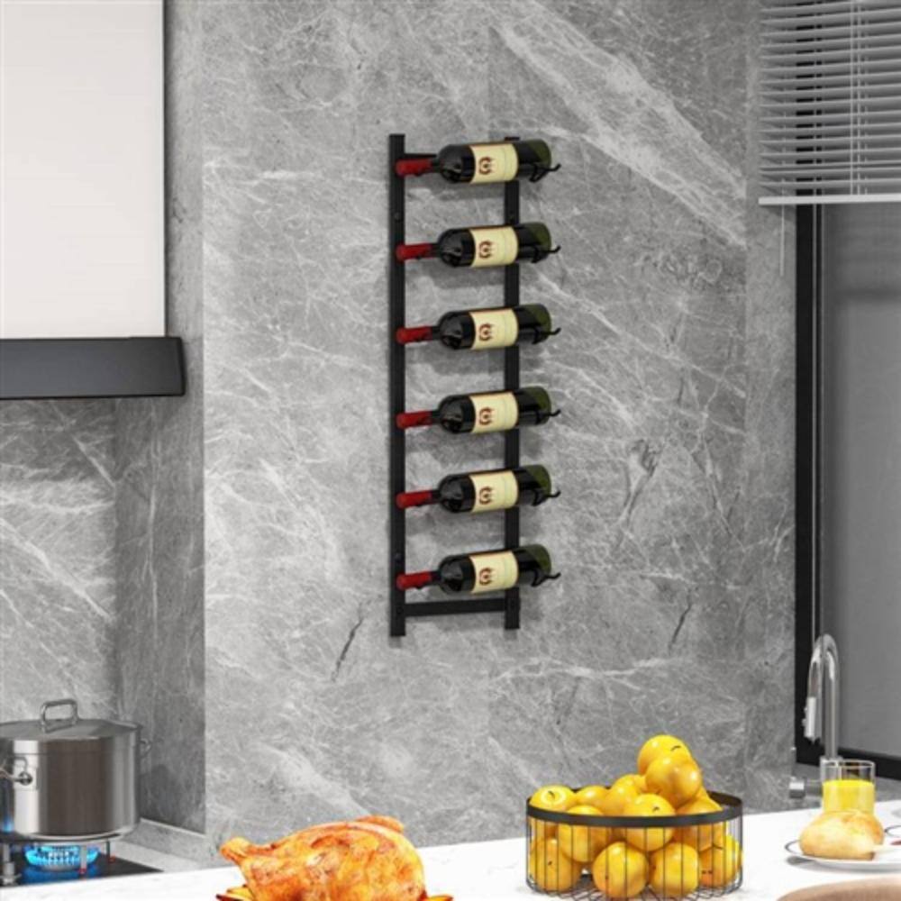 Hivvago Simple Metal Wall Mounted 6 Bottle Wine Rack Black SICOS66209 ...