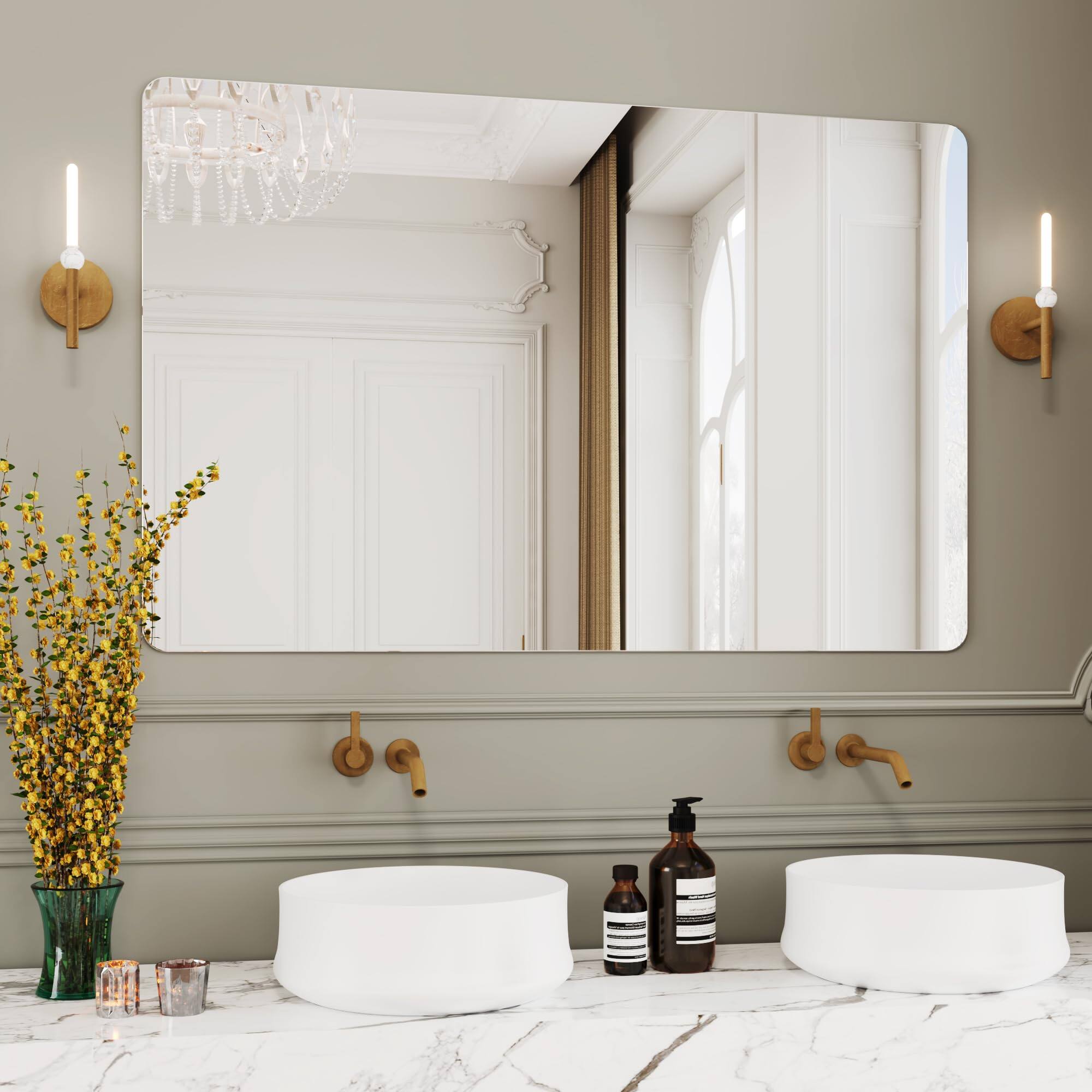 Cedar Assembly 30x30 Frameless Mirror Bathroom Vanity Nano Glass Square ...