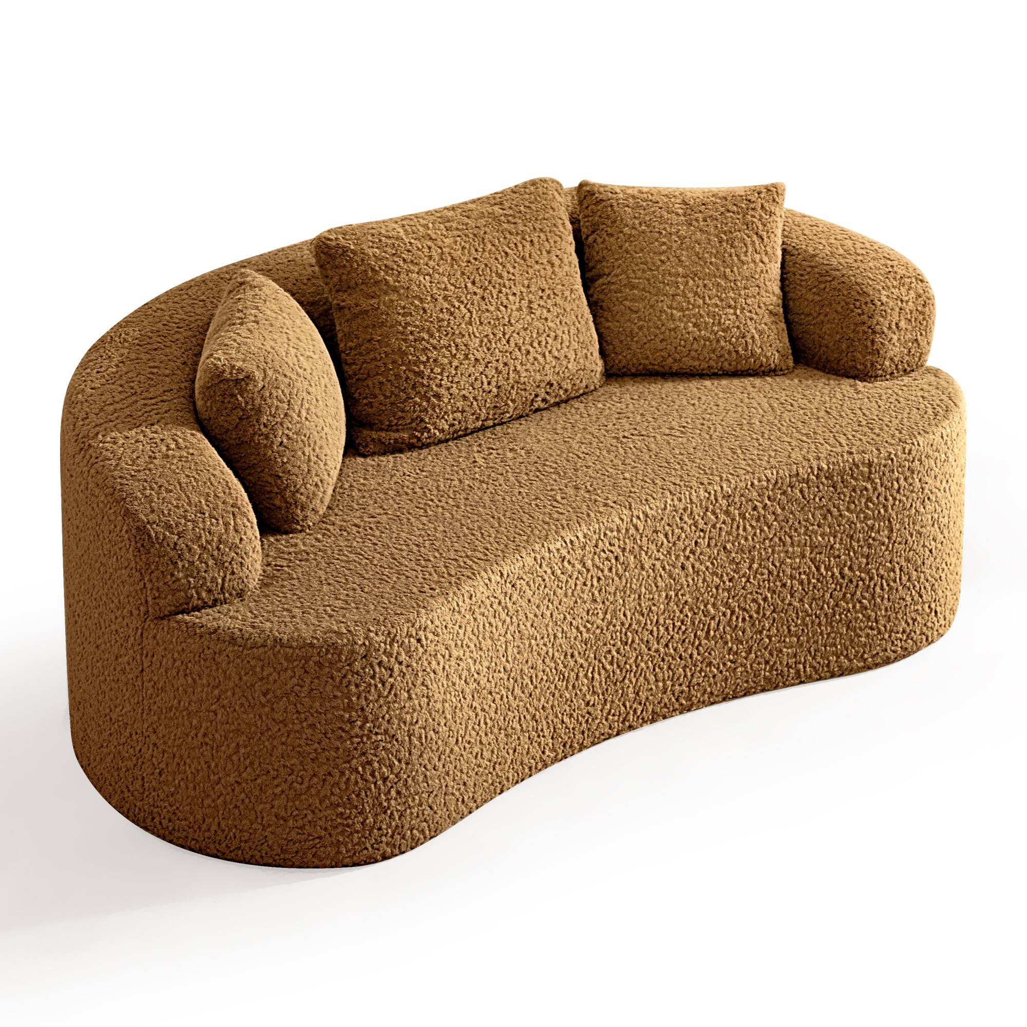 Brick Attic 65'' Luxury Modern Curved Sofa with 3 Pillows Teddy Fabric ...
