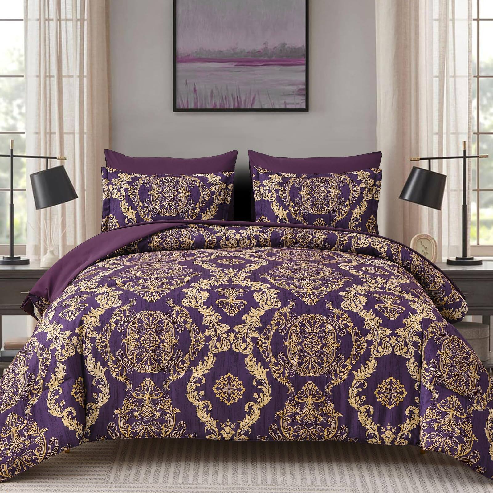 Paradigms Interiors - Comforter Set Size Damask Texture 7 Pieces Gray ...