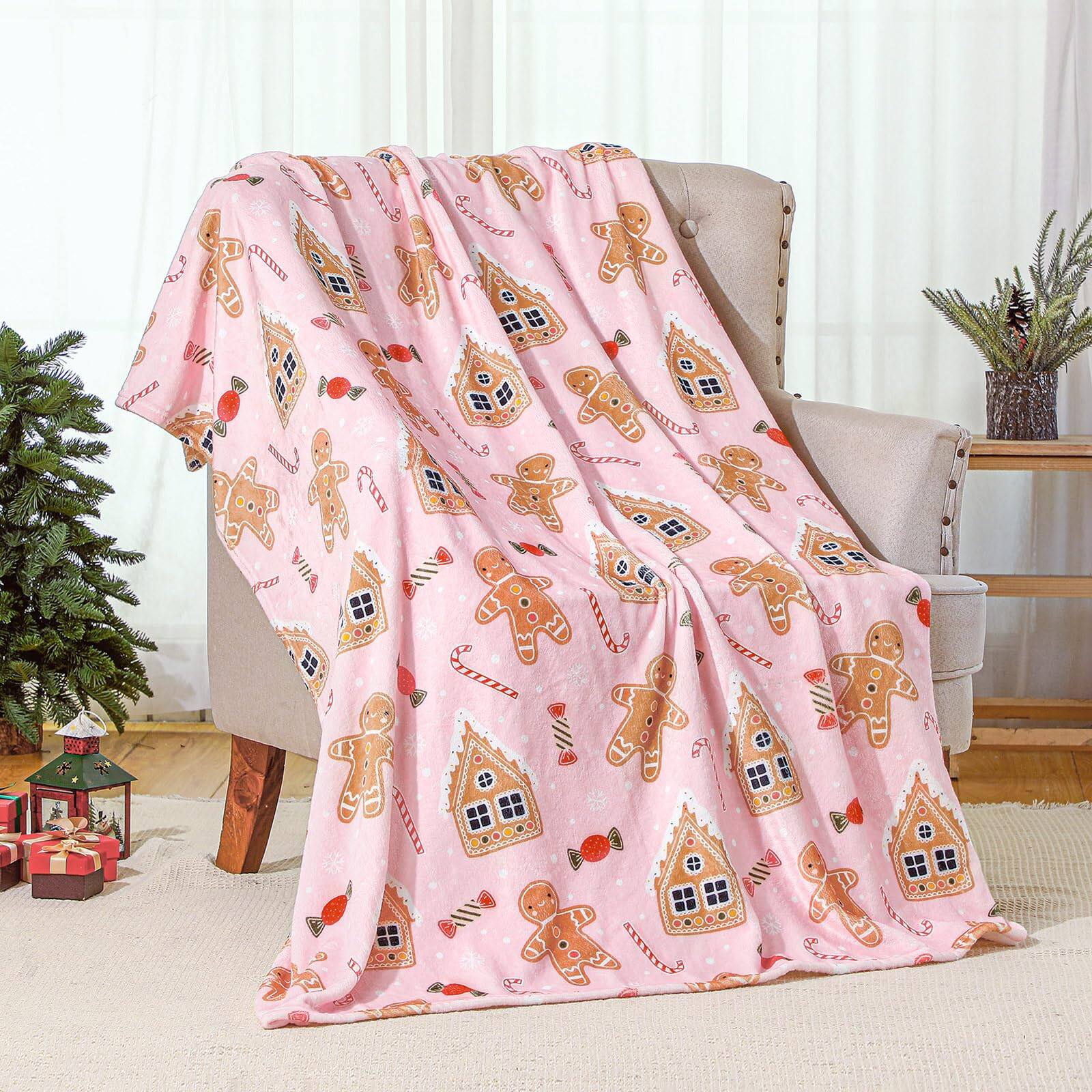 Dapper Styles 50 X Gingerbread Christmas Throw Blanket Cute Soft Warm ...