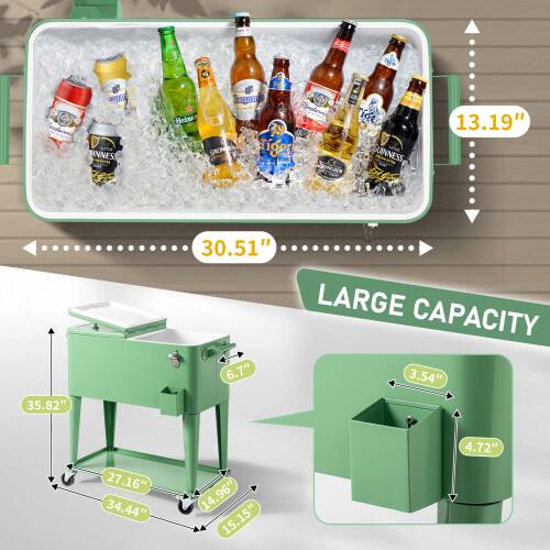 Winado 80QT Rolling Ice Chest, Portable Party Bar Drink Cooler Cart ...