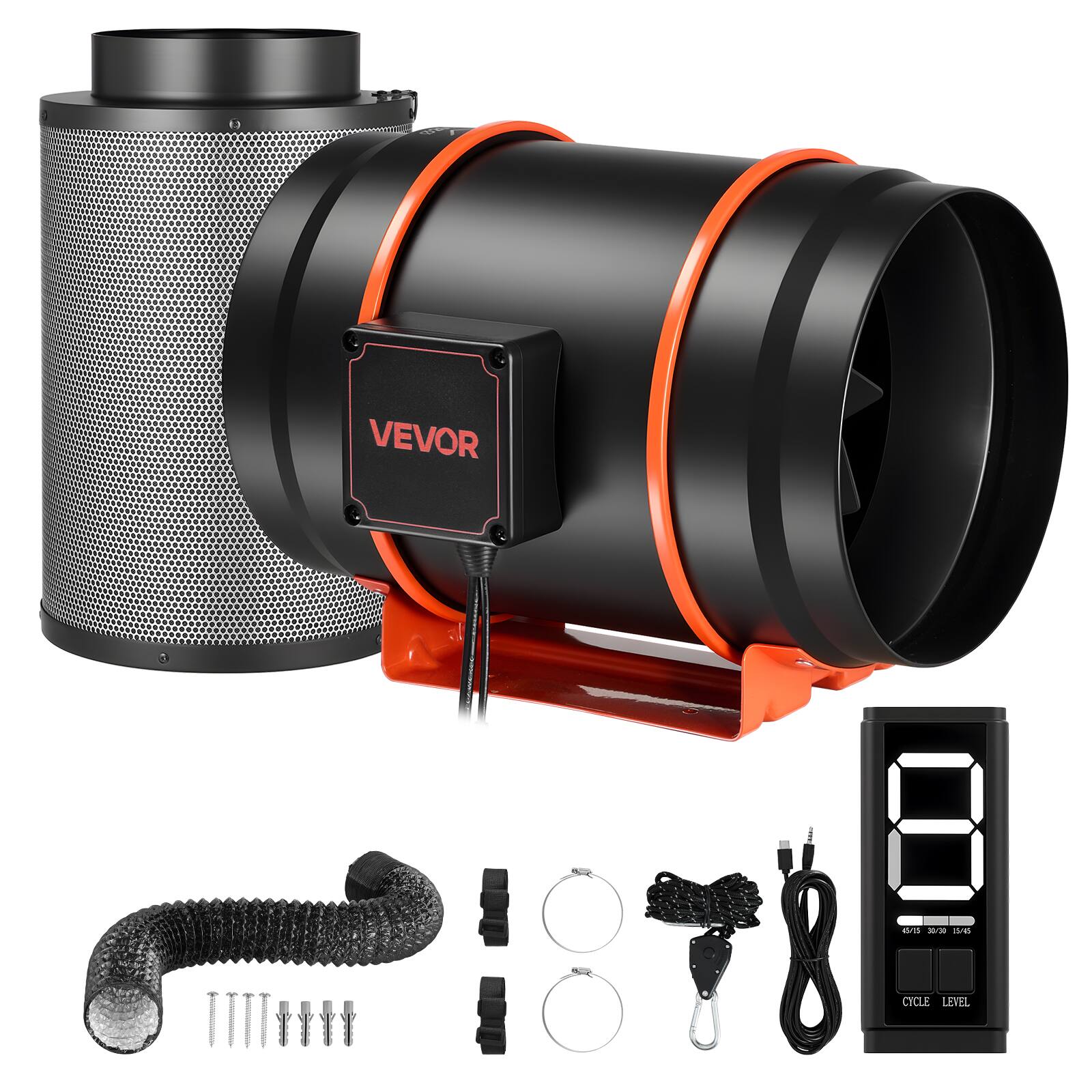 VEVOR Inline Duct Fan Kit with Carbon Filter, 807 CFM 8 inch EC Motor ...